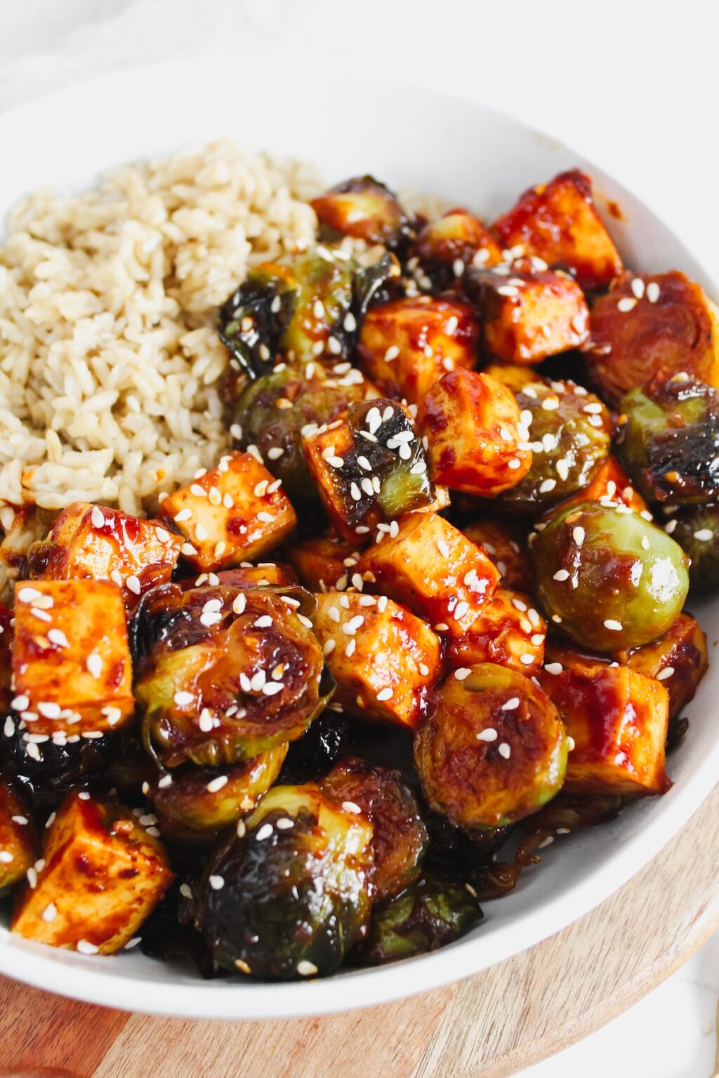 Miso Gochujang Roasted Tofu and Brussels Sprouts (vegan, gluten-free ...