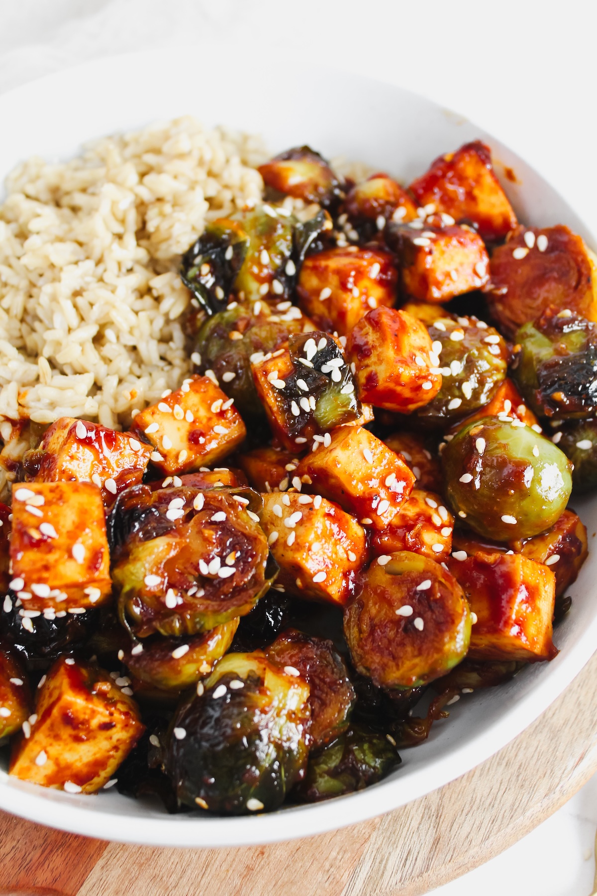 Miso Gochujang Roasted Tofu and Brussels Sprouts (vegan, gluten-free ...